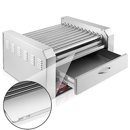 Olde Midway Electric 30 Hot Dog 11 Roller Grill Cooker Machine with Bun Warming Drawer - Commercial Grade, Stainless Steel