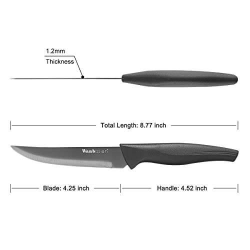 Wanbasion Black Non Serrated Steak Knives Set, Steak Knife Set Dishwasher Safe, Sharp Steak Knives Set for Kitchen with Ergonomic Handles