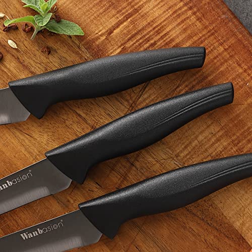 Wanbasion Black Non Serrated Steak Knives Set, Steak Knife Set Dishwasher Safe, Sharp Steak Knives Set for Kitchen with Ergonomic Handles