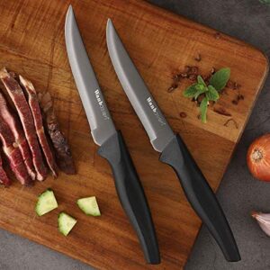 Wanbasion Black Non Serrated Steak Knives Set, Steak Knife Set Dishwasher Safe, Sharp Steak Knives Set for Kitchen with Ergonomic Handles