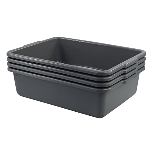 Parlynies 4-Pack 24 L Large Plastic Bus Box, Commercial Bus Tubs, Gray