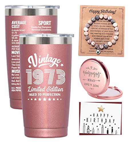 Xinezaa 50th Birthday Gifts Set for Men Women, 50th Birthday Gift for Friend Coworker Wife Mom Aunt Grandma, Happy 50 Years Old Birthday Party Decorations, 20oz Tumbler Cup, Rose Gold