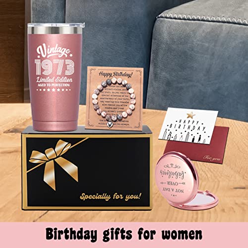 Xinezaa 50th Birthday Gifts Set for Men Women, 50th Birthday Gift for Friend Coworker Wife Mom Aunt Grandma, Happy 50 Years Old Birthday Party Decorations, 20oz Tumbler Cup, Rose Gold