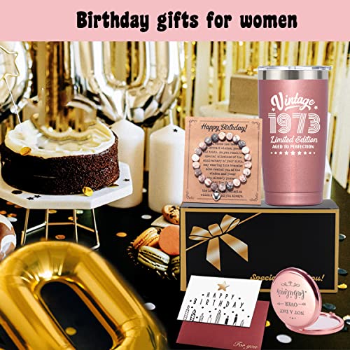 Xinezaa 50th Birthday Gifts Set for Men Women, 50th Birthday Gift for Friend Coworker Wife Mom Aunt Grandma, Happy 50 Years Old Birthday Party Decorations, 20oz Tumbler Cup, Rose Gold