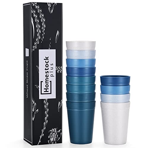 Homestockplus 16 Oz Drinking Cups,【Set of 12】 Unbreakable Cup Reusable Microwave and Dishwasher Safe BPA Free E-Co Friendly Wheat Straw Tumbler Cups for Water, Milk, Juice, Soda and more