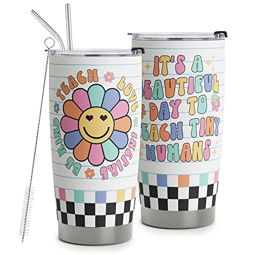 HOMISBES Teacher Appreciation Gifts - Best Teacher Gifts for Women - Thank You Gifts Back to School - Christmas Gifts for Teacher - Teacher Coffee Mug Stainless Steel Tumbler with Lid And Straws 20oz