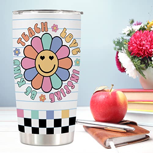 HOMISBES Teacher Appreciation Gifts - Best Teacher Gifts for Women - Thank You Gifts Back to School - Christmas Gifts for Teacher - Teacher Coffee Mug Stainless Steel Tumbler with Lid And Straws 20oz