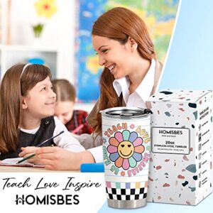 HOMISBES Teacher Appreciation Gifts - Best Teacher Gifts for Women - Thank You Gifts Back to School - Christmas Gifts for Teacher - Teacher Coffee Mug Stainless Steel Tumbler with Lid And Straws 20oz