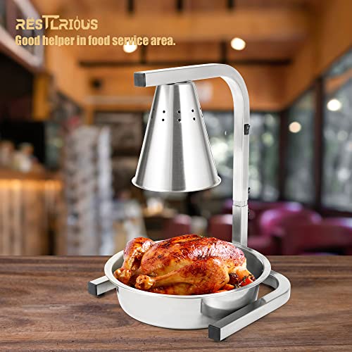 Restlrious Food Heat Lamp Freestanding Commercial Single Head Food Warmer with Round Food Pan, Stainless Steel 120V Electric Food Heat Lamp with a 250W Clear Bulb for Buffet Food Service