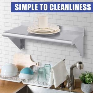 NCOEN 12 x 36 Stainless-Steel-Shelf Wall Mounted with 6 Hooks 250lbs, 304 Stainless Steel Wall Shelf for Commercial Restaurant, Kitchen, Home and Bar Stainless-Steel-Shelves