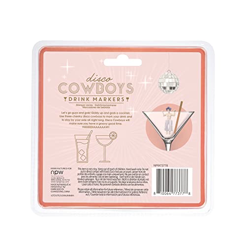 NPW Drinking Buddies Disco Cowboys Drink Markers, Wine Glass Charms, Bachelorette Party, Girls' Nights, Cowboy Theme & More, Novelty Gifts, 4 Count