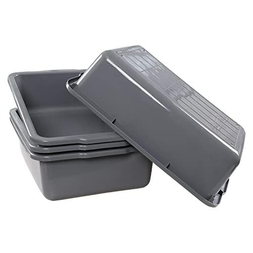 Yarebest 32 Liter Large Plastic Bus Trays, Commercial Bus Tub Box Set of 4, Grey