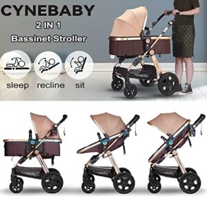 Cynebaby Baby Stroller, Convertible Bassinet Stroller for Newborn Infant Lightweight Pram Strollers with Snack Tray… (Gold)