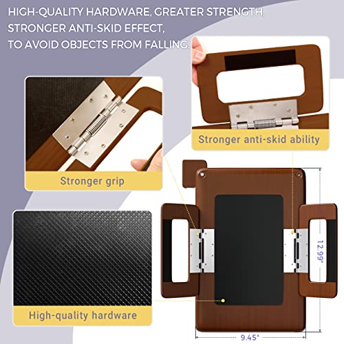 Bamboo Sofa Arm Tray Table Clip for Couches Arm, Multi-Function Foldable Side Table Couch Arm Tray with 360° Rotating Phone Holder, Suitable for Home Drinks/Remote/Snacks/Fast Food Et (Brown)