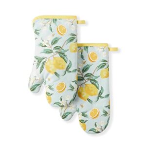 martha stewart lemon whimsy oven mitt 2-pack set, yellow, 7"x13"