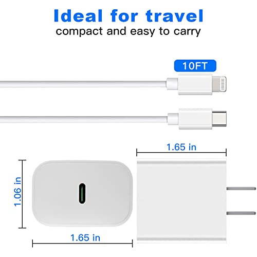 iPhone Fast Charger 10 FT [Apple MFi Certified] 2 Pack PD 20W USB C Charger Block with 10FT Long Type C Lightning Cable for iPhone 14 13 12 11 XS XR X 8 iPad,White