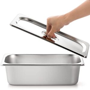 Kingrol 2 Pack 1/3 Size Hotel Pans with Lids, 3-5/8" Depth, 22 Gauge Steam Table Pan, Stainless Steel Counter pan, Food Service Pan for Kitchen