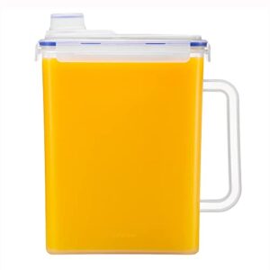 locknlock aqua fridge door water jug with handle bpa free plastic pitcher with screw top lid perfect for making teas and juices, 1 gallon, clear