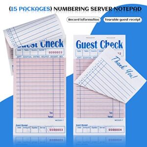 Rcybeo Guest Check Pads (15 Pack) Numbered Server Note Pads, Waitress Order Notepad, Food Receipt Book, 50 Checks Per Pad-Total 750 Restaurant Checks, Waitress Accessories