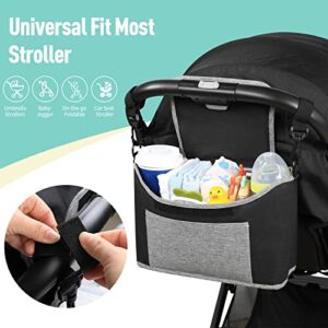 Yoofoss Baby Stroller Organizer Stroller Caddy - Universal Stroller Organizer Bag with Insulated Cup Holder Phone Bag, Stroller Storage Fits Most Baby and Pet Strollers, Grey&Black