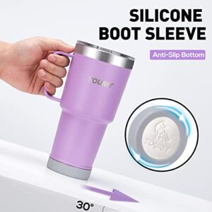 TOURIT 30oz Insulated Tumbler with Handle and Straw, 3 in 1 Sip-All-Way Reusable MagSlider Lid. Double Wall Sweat-proof BPA Free to Keep Beverages Cold For 24Hrs or Hot For 8Hrs - Violets