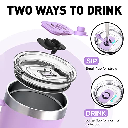 TOURIT 30oz Insulated Tumbler with Handle and Straw, 3 in 1 Sip-All-Way Reusable MagSlider Lid. Double Wall Sweat-proof BPA Free to Keep Beverages Cold For 24Hrs or Hot For 8Hrs - Violets