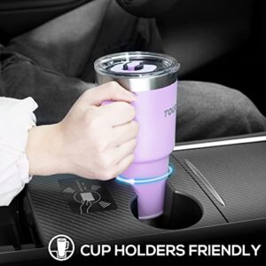 TOURIT 30oz Insulated Tumbler with Handle and Straw, 3 in 1 Sip-All-Way Reusable MagSlider Lid. Double Wall Sweat-proof BPA Free to Keep Beverages Cold For 24Hrs or Hot For 8Hrs - Violets