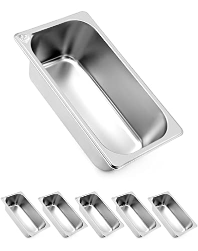 QWORK 1/3 Size Steam Table Pans, 6 Pack 4 Inch Deep 304 Stainless Steel Commercial Food Warmers, for Restaurants and Hotels, Anti-Clogging Table Steaming Pan