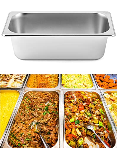 QWORK 1/3 Size Steam Table Pans, 6 Pack 4 Inch Deep 304 Stainless Steel Commercial Food Warmers, for Restaurants and Hotels, Anti-Clogging Table Steaming Pan