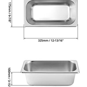 QWORK 1/3 Size Steam Table Pans, 6 Pack 4 Inch Deep 304 Stainless Steel Commercial Food Warmers, for Restaurants and Hotels, Anti-Clogging Table Steaming Pan