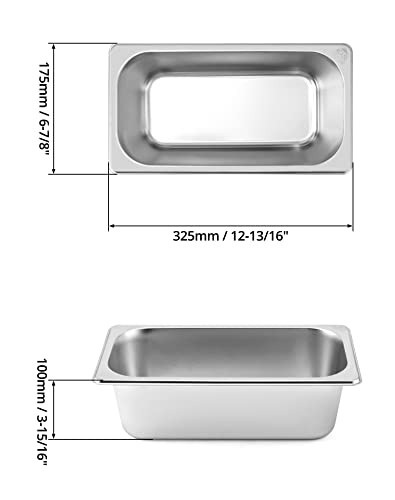 QWORK 1/3 Size Steam Table Pans, 6 Pack 4 Inch Deep 304 Stainless Steel Commercial Food Warmers, for Restaurants and Hotels, Anti-Clogging Table Steaming Pan