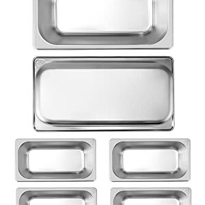 QWORK 1/3 Size Steam Table Pans, 6 Pack 4 Inch Deep 304 Stainless Steel Commercial Food Warmers, for Restaurants and Hotels, Anti-Clogging Table Steaming Pan