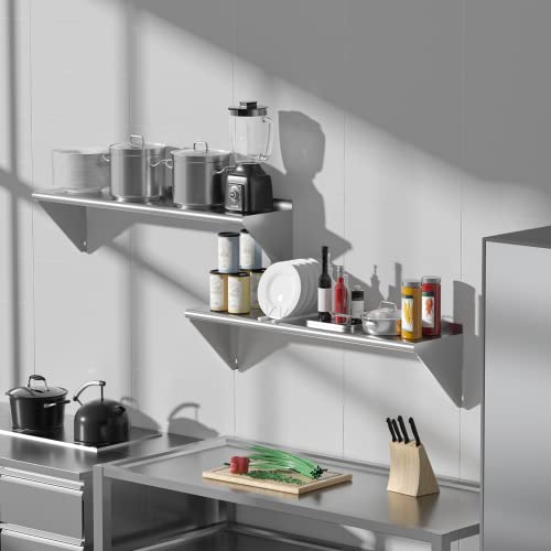 SWOTCATER 2 Pack Stainless Steel Shelf 12"x36" 260LB, Commercial Wall Mounted Floating Shelving for Home Kitchen, Restaurant