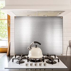 Reversible Stainless Steel Backsplash Behind Stove Metal BackSplash Panel Stainless Steel Cooking Backsplash Wall Panel for Kitchen Cooking Panel Pre Drilled Holes Matching Screws (36 x 32 Inch)