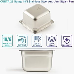 CURTA 6 Pack Anti-Jam Hotel Pans with Lids, 1/6 Size 4 Inch Deep, NSF Commercial 18/8 Stainless Steel Chafing Steam Table Food Pan with Covers