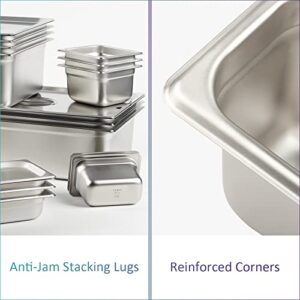 CURTA 6 Pack Anti-Jam Hotel Pans with Lids, 1/6 Size 4 Inch Deep, NSF Commercial 18/8 Stainless Steel Chafing Steam Table Food Pan with Covers