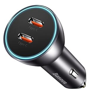 USB C Car Charger, Baseus 60W Car Phone Charger PD 30W & PD 30W Dual Port Fast Car Charger Adapter Compatible with iPhone 14 13 12 11 Pro Max, Samsung Galaxy S22/21/20 Note20/10, Pixel, Steam Deck