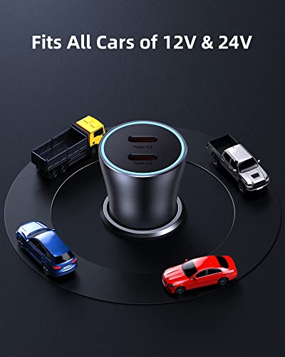 USB C Car Charger, Baseus 60W Car Phone Charger PD 30W & PD 30W Dual Port Fast Car Charger Adapter Compatible with iPhone 14 13 12 11 Pro Max, Samsung Galaxy S22/21/20 Note20/10, Pixel, Steam Deck