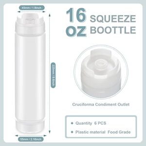 6 Pcs 16 oz Condiment Squeeze Bottles Inverted Plastic Squeeze Bottle for Sauces Refillable Tip Large Valve Dispenser Ketchup Sour Cream Self Sealing Syrup Dispenser for Restaurants Catering Kitchen