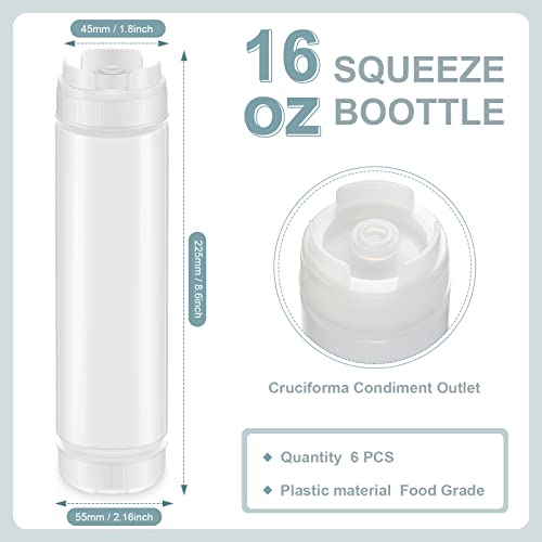 6 Pcs 16 oz Condiment Squeeze Bottles Inverted Plastic Squeeze Bottle for Sauces Refillable Tip Large Valve Dispenser Ketchup Sour Cream Self Sealing Syrup Dispenser for Restaurants Catering Kitchen