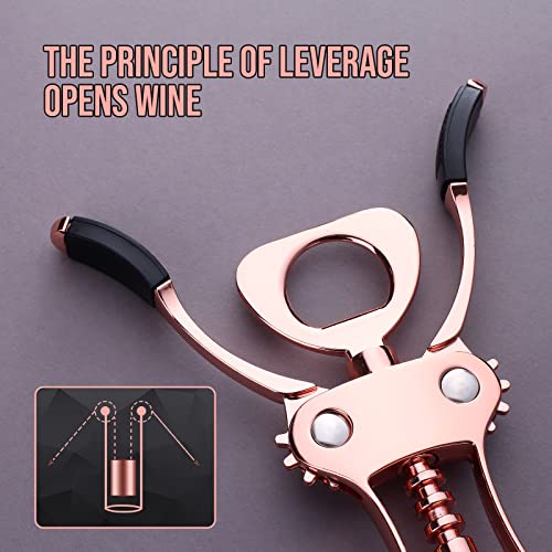 Drincarier Wine Opener, Zinc Alloy Premium Wing Corkscrew Wine Bottle Opener with Multifunctional Bottles Opener, Upgrade (Rose Gold Opener With Foil Cutter)……