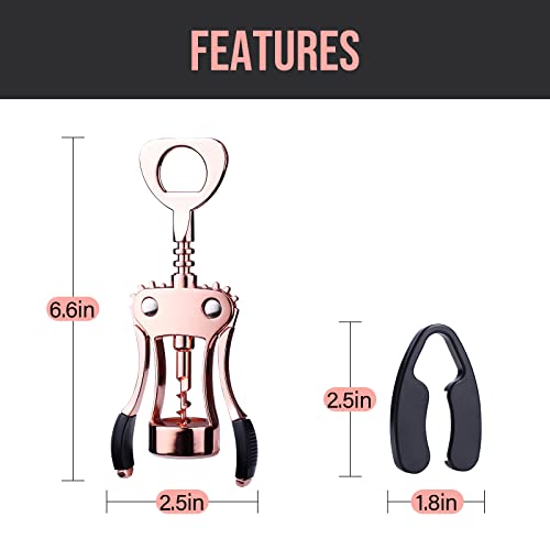 Drincarier Wine Opener, Zinc Alloy Premium Wing Corkscrew Wine Bottle Opener with Multifunctional Bottles Opener, Upgrade (Rose Gold Opener With Foil Cutter)……