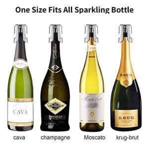 YANPROG Champagne Stoppers with Stainless Steel Wine Stoppers with Food Grade Silicone Leak proof Keep Fresh Suitable for Champagne, Cava, Prosecco and Sparkling (Silver, 2 Pack)