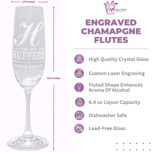 Personalized Champagne Glasses Set of 2 - Engraved Wedding Champagne Flutes - Custom Bride and Groom Gift for marriage, bridal party, engagement