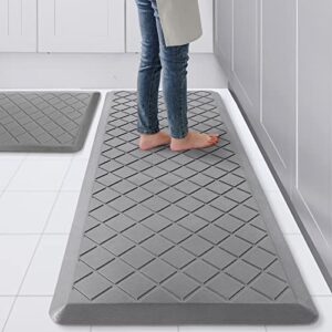 wezvix cushioned kitchen mat 2 pcs, anti fatigue kitchen rugs, heavy duty kitchen rugs and mats non-skid, ergonomic comfort foam kitchen floor mat for home, office, sink, laundry - grey