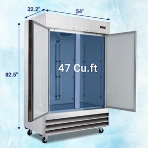 Smad 47 Cu. Ft. Commercial Freezer, 2 Solid Door Upright Reach In Freezer with Removeble Shelves and Inner Lighting for Restaurant, Bar, Shop, etc