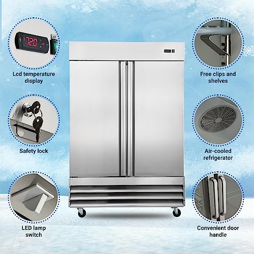 Smad 47 Cu. Ft. Commercial Freezer, 2 Solid Door Upright Reach In Freezer with Removeble Shelves and Inner Lighting for Restaurant, Bar, Shop, etc