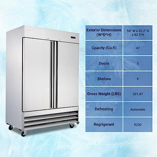 Smad 47 Cu. Ft. Commercial Freezer, 2 Solid Door Upright Reach In Freezer with Removeble Shelves and Inner Lighting for Restaurant, Bar, Shop, etc