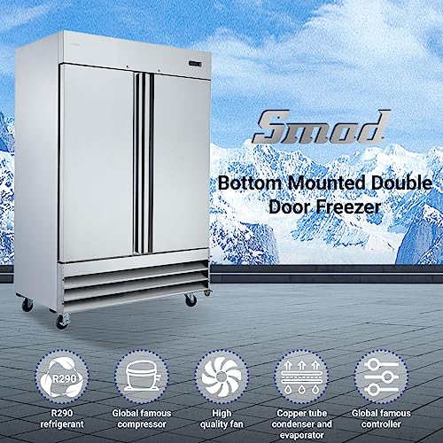 Smad 47 Cu. Ft. Commercial Freezer, 2 Solid Door Upright Reach In Freezer with Removeble Shelves and Inner Lighting for Restaurant, Bar, Shop, etc