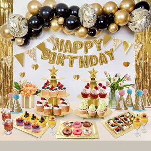 5 Pieces Dessert Table Display Set, DAFURIET Cardboard Cupcake Stand Holder/3 Tier Cup Cake Tower with Serving Tray for Birthday, Tea Party and More